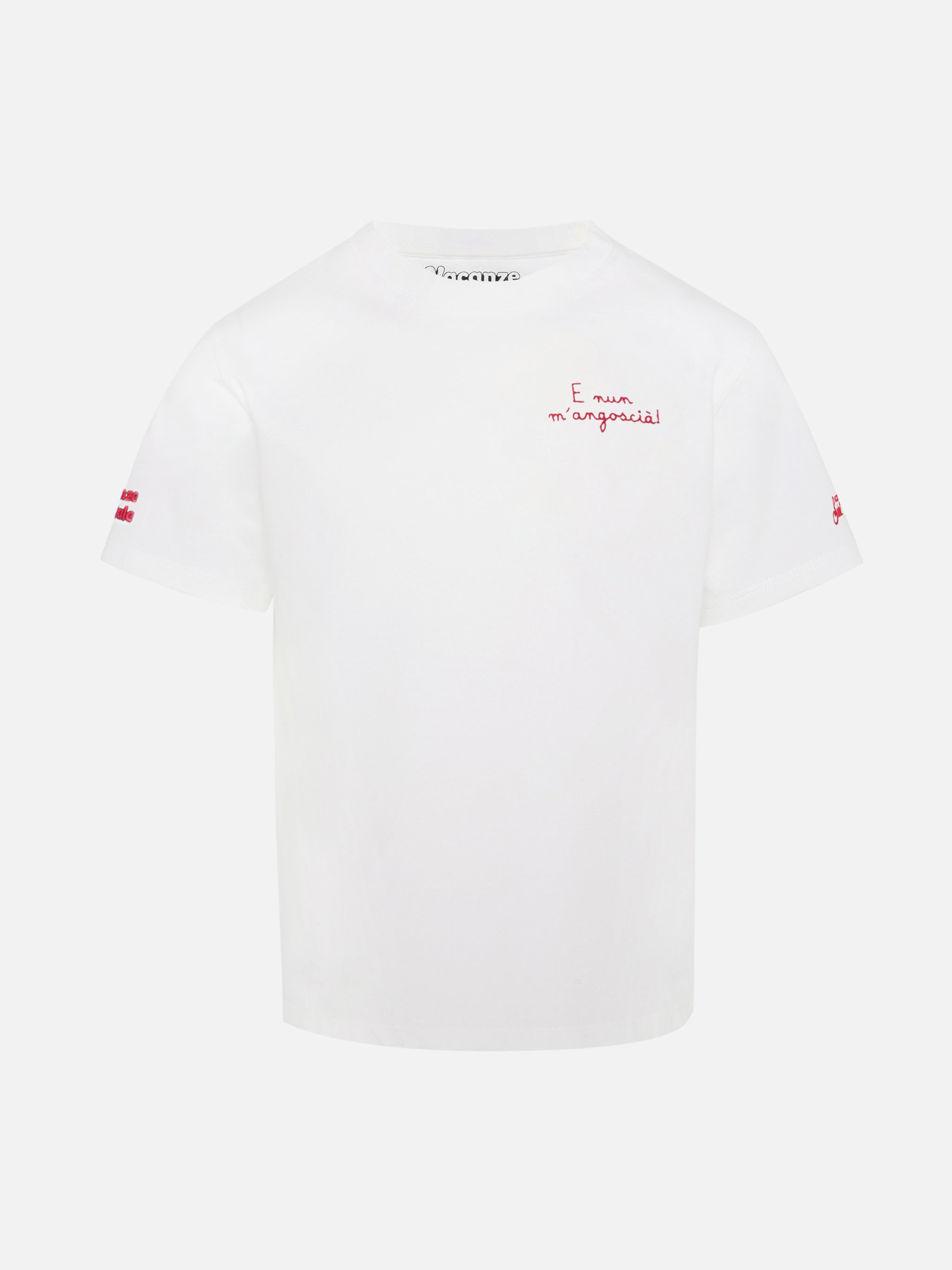 Cameron Warm winter cotton T-shirt in white with E nun m’angoscià! emb ...
