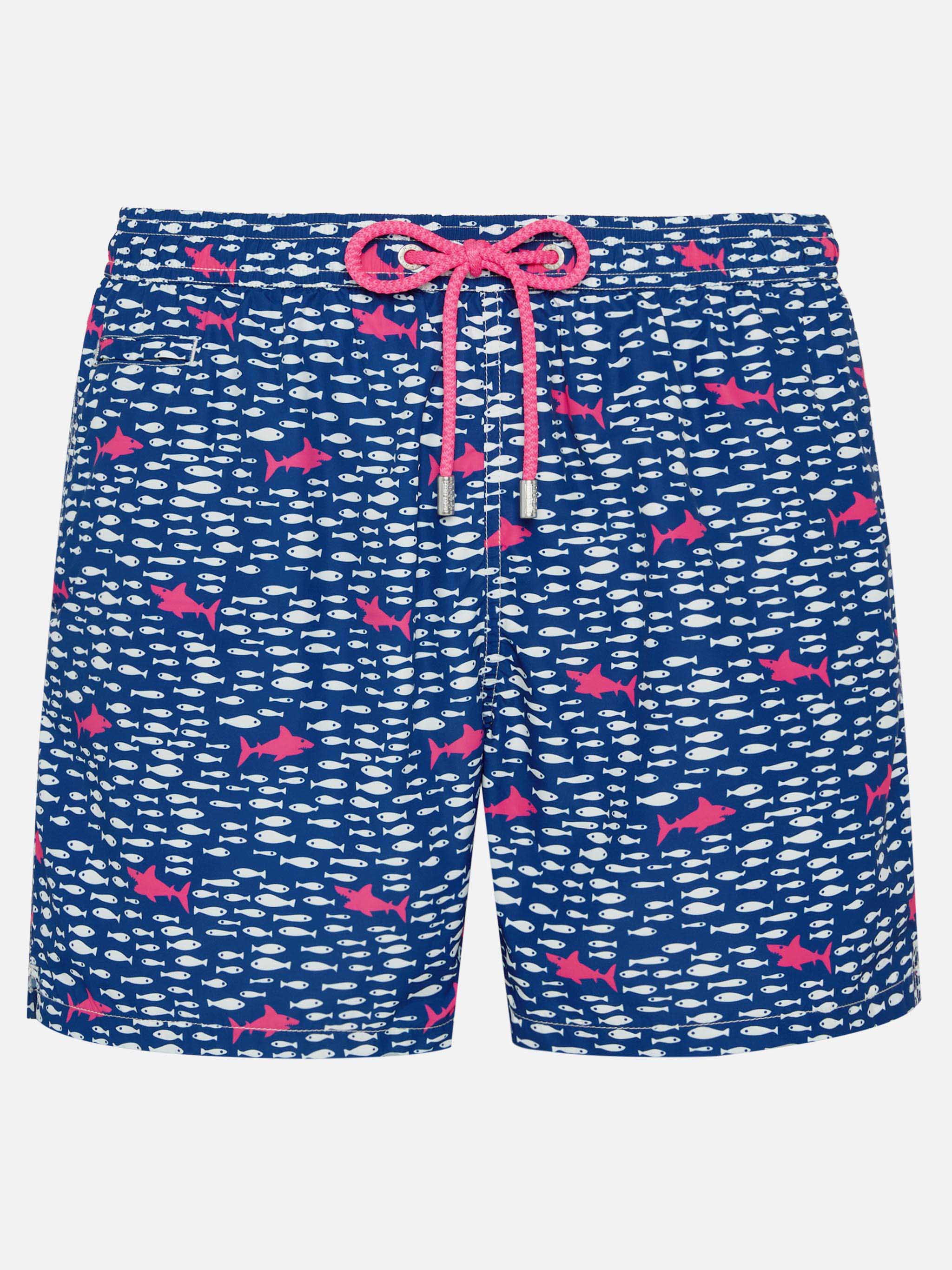 Man Classic Swim Shorts with Fish and Sharks Print | Blue |Quick Drying ...
