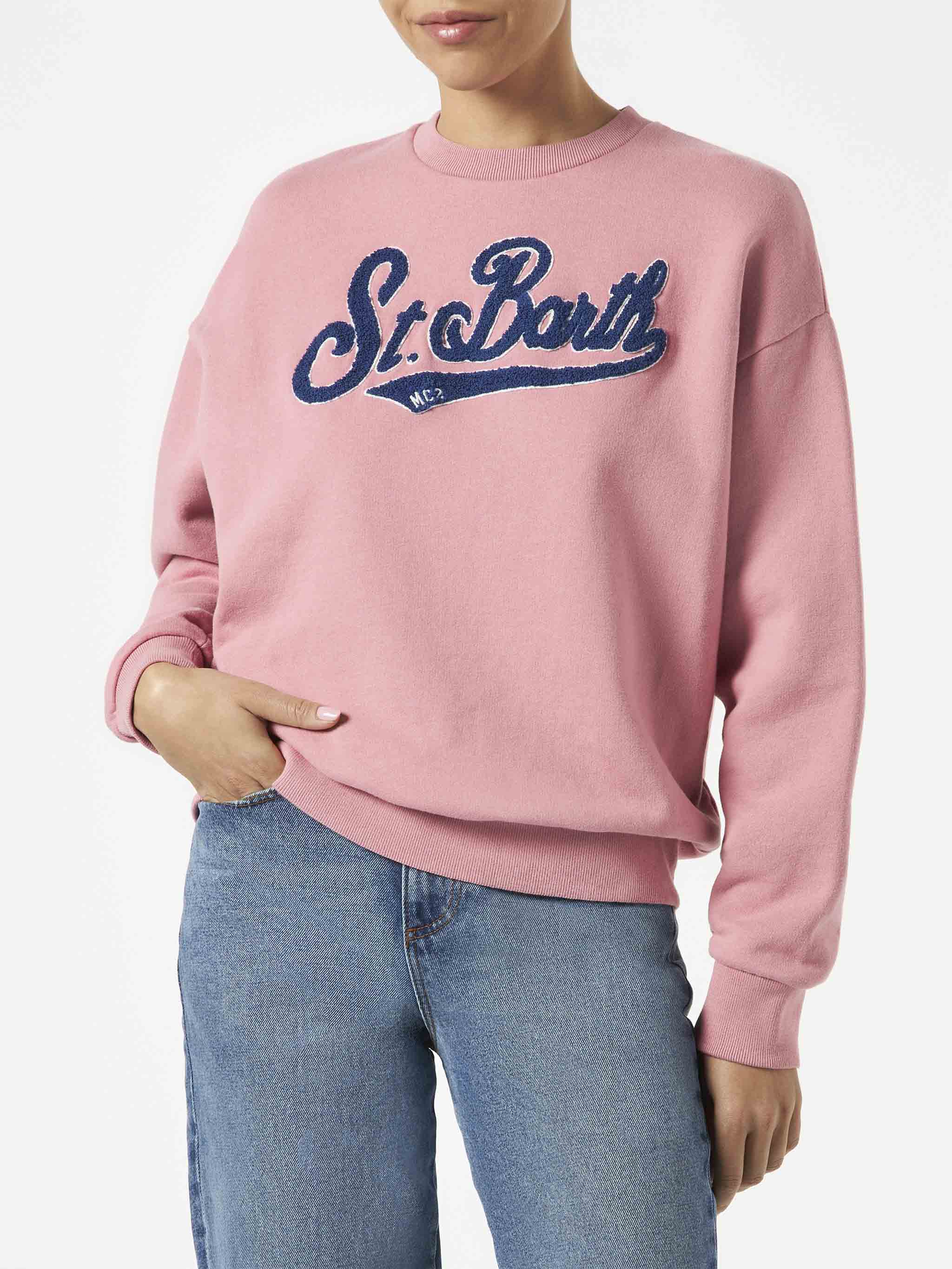 Woman pink fleece sweatshirt with terry logo – MC2 Saint Barth